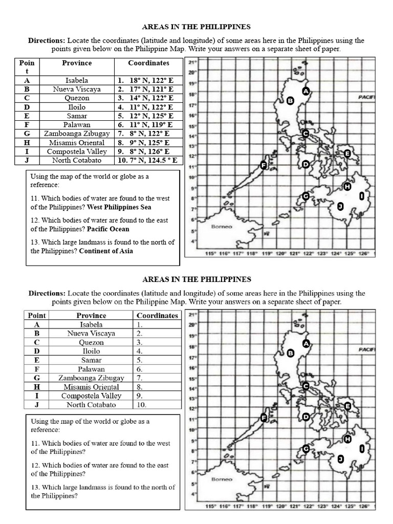 Philippine Map: Coordinates Activity | PDF