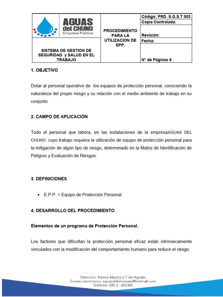 Epp. Procedimientos | PDF | Evaluación de riesgos | Valores