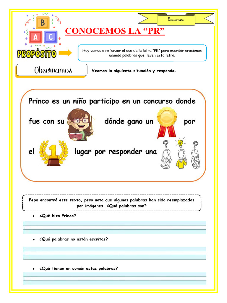 Oraciones y actividades con "PR" | PDF