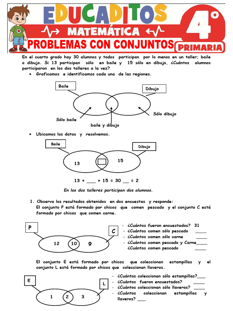 Problemas Con Conjuntos para Cuarto Grado de Primaria | PDF