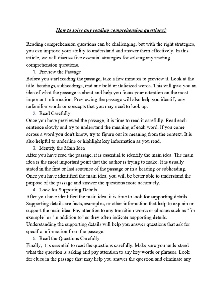 How To Solve Any Reading Comprehension Questions | PDF | Reading ...