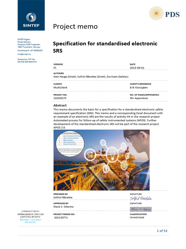 SINTEF - Specification For Standardised Electronic SRS | PDF ...