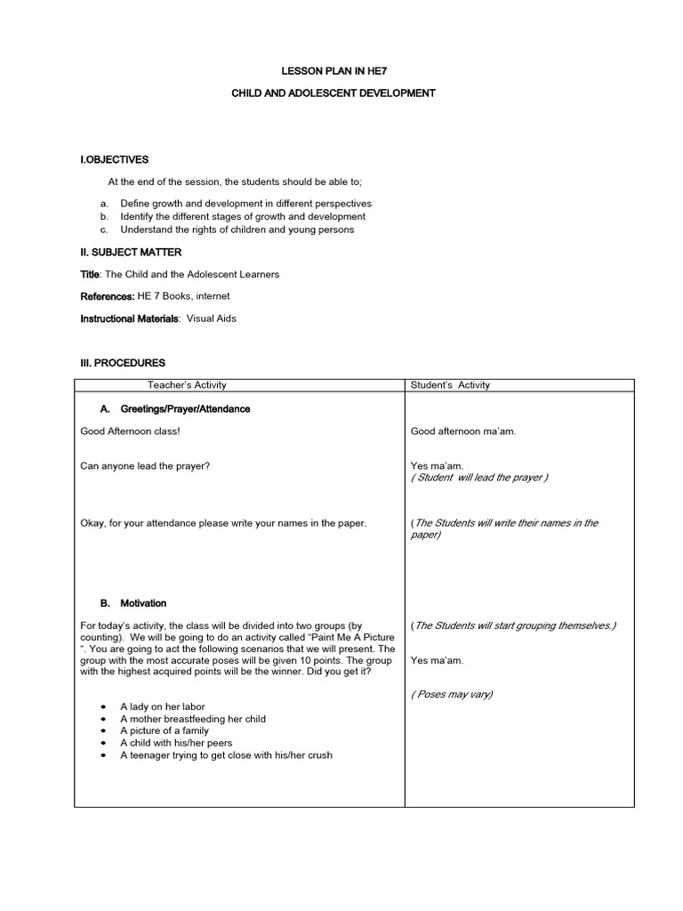 Detailed Lesson Plan in HE7 | PDF | Developmental Psychology | Learning