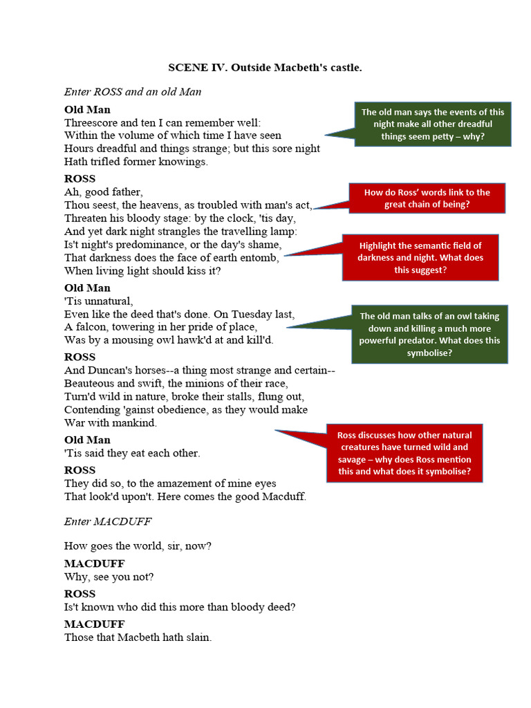 Macbeth Act 2 Scene 4 Analysis | PDF | Macbeth