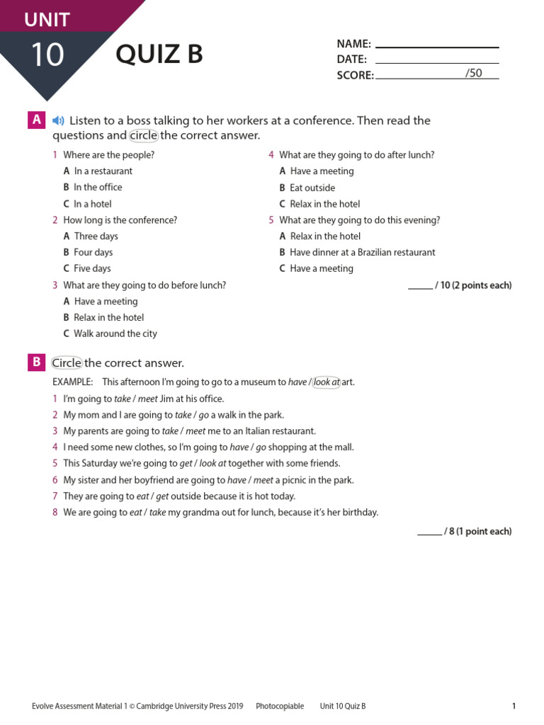 Evolve - L1 - Unit 10 Quiz - B | PDF Evolve - L1 - Unit 10 Quiz - B | PDF