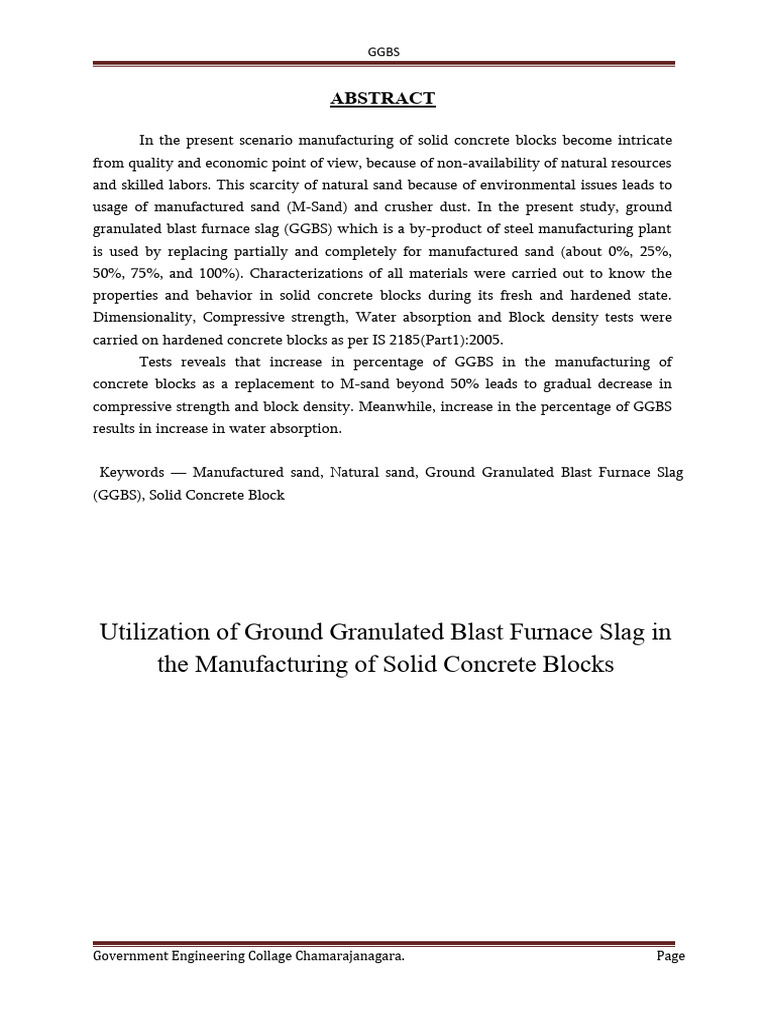 GGBS in Solid Concrete Block Production | PDF | Concrete | Construction ...