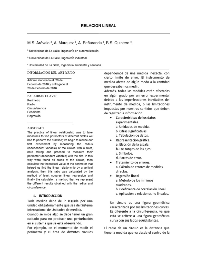 Relacion Lineal | PDF | Sistema de coordenadas Cartesianas | Geometría ...
