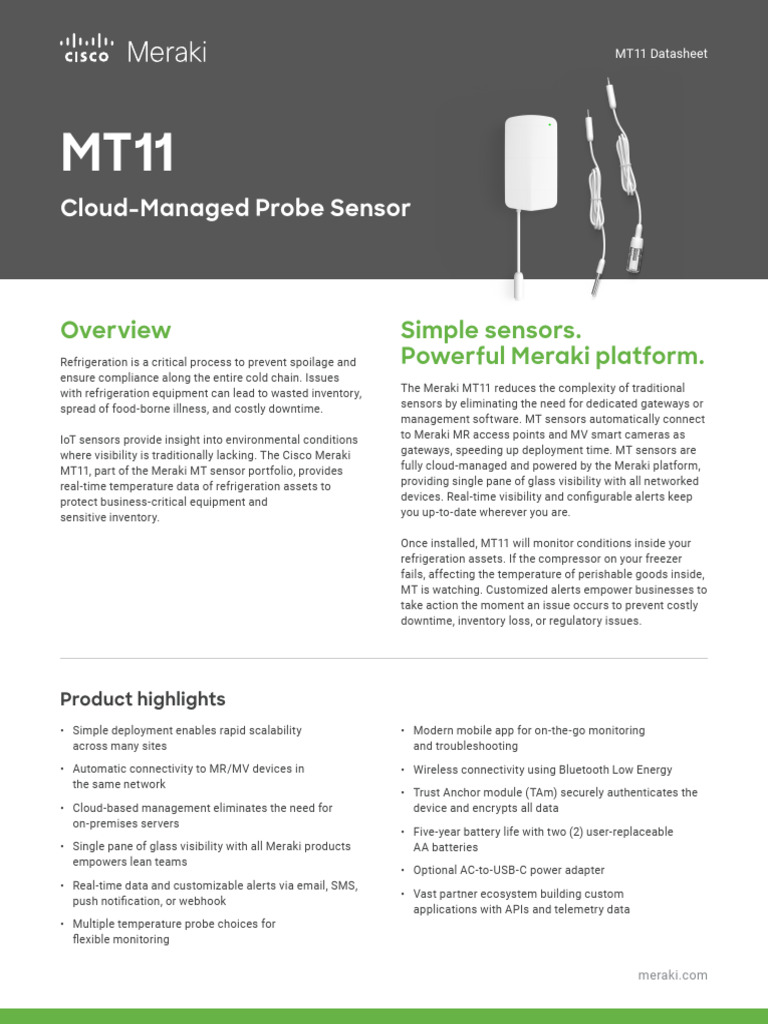 Meraki Datasheet Mt11 English | PDF | Refrigerator | Internet Of Things