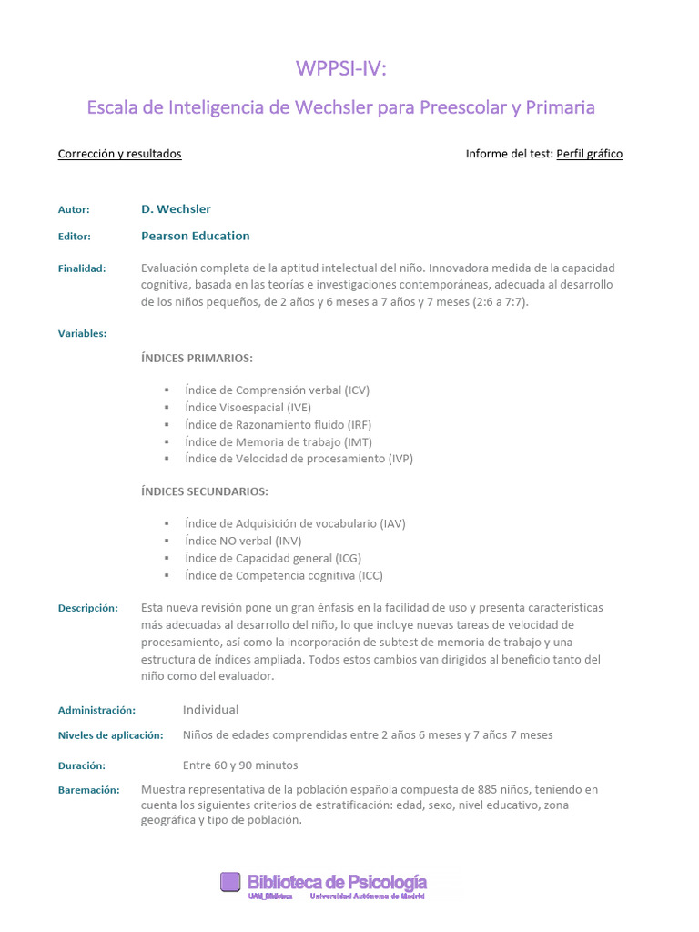 Wppsi Iv | PDF