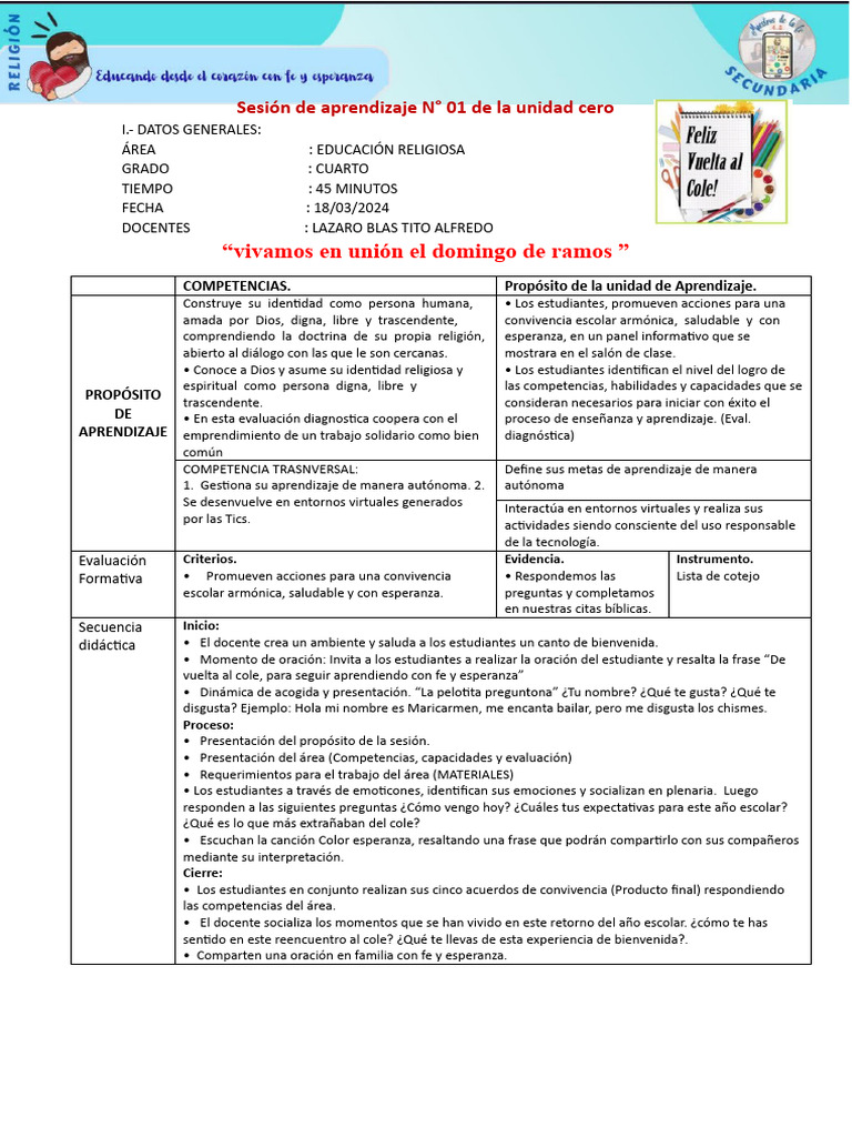 Sesión de Aprendizaje #01 de Evaluacion Diagnostica | PDF | Evaluación | Aprendizaje