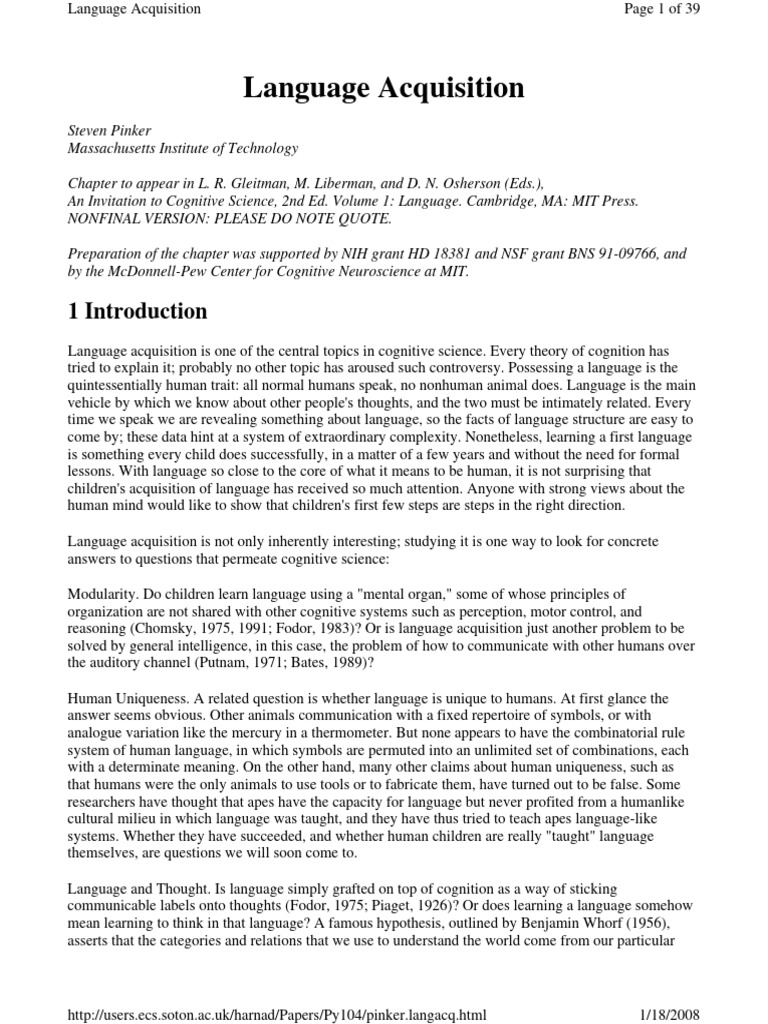 The Langauge Acquisition - Chapter | PDF | Language Acquisition | Grammatical Gender