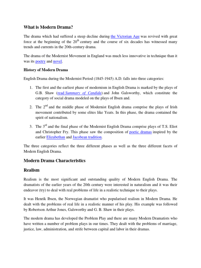 Characteristics of Modern Drama | PDF | English Drama | English Literature