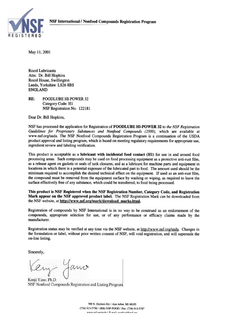 Rocol Foodlube Hi Power 32 - NSF | PDF
