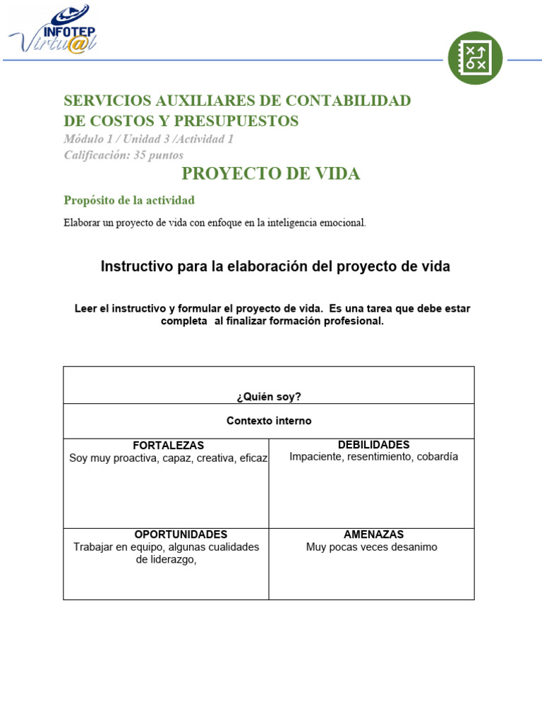 Plantilla para Elaborar Proyecto de Vida Jhanna | PDF | Alimentos