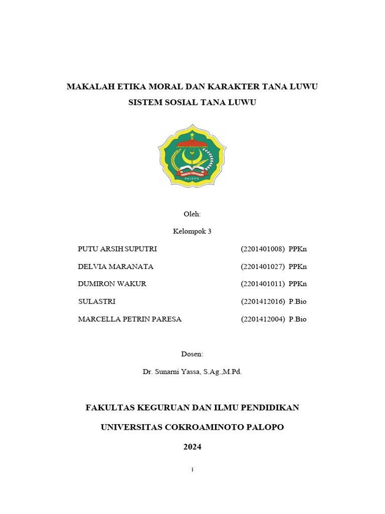 Makalah Etika Moral & Karakter Tana Luwu | PDF