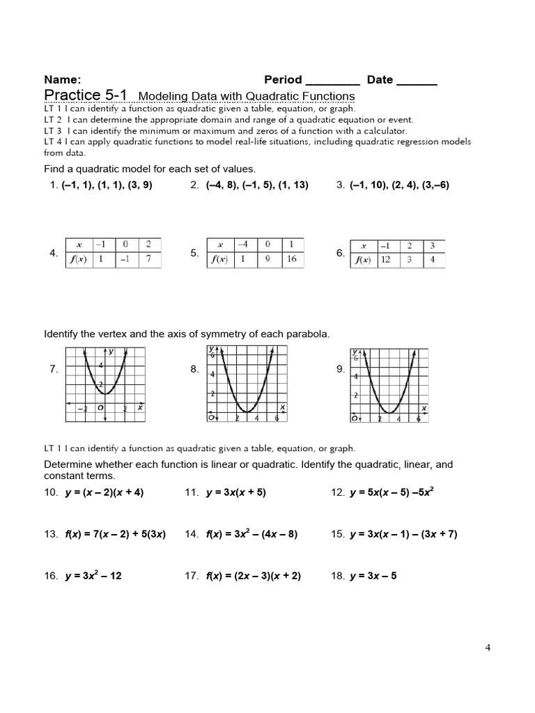 2.2 A2 2017 Unit 2-2 WS Packet LG PDF | PDF | Quadratic Equation ...