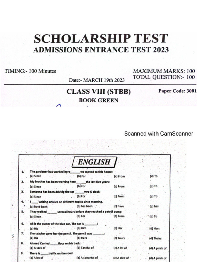 Sample Paper Class 8th | PDF