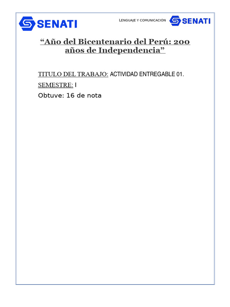 Lenguaje y Comunicacion Entregable 01 Senati Primer Semestre Compress | PDF | Verbo | Adjetivo