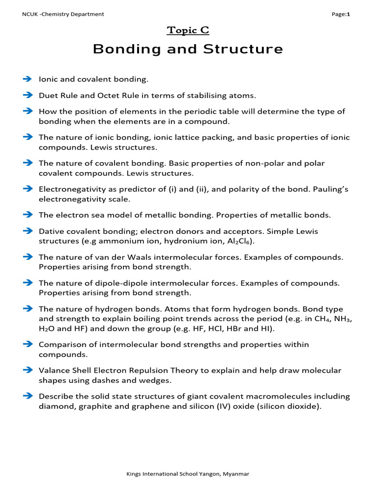 Bonding and Structure - Topic C | PDF | Chemical Bond | Ionic Bonding