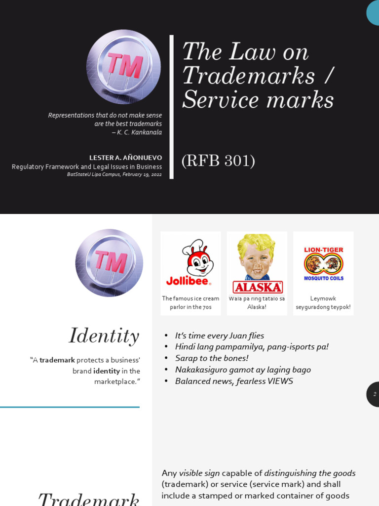 The Law on Trademarks / Service marks PPT | PDF | Trademark | Trademark ...
