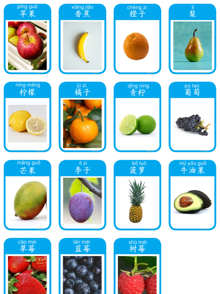 Singapore Mandarin With Pinyin Fruit Photo Flashcards - Ver - 1 | PDF