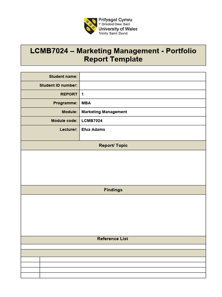 LCMB7024 Marketing Management - (Component 2) - Report Template | PDF