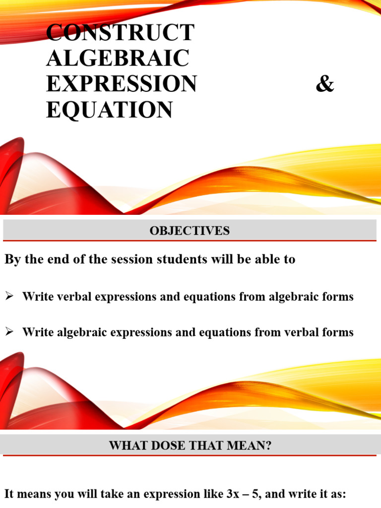 Construct Algebraic Expression Equation - (8) 232Cj | PDF | Equations | Algebra