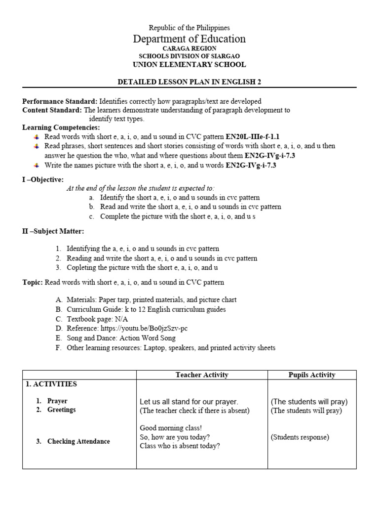 CVC Pattern Grade 2 | PDF | Curriculum | English Language