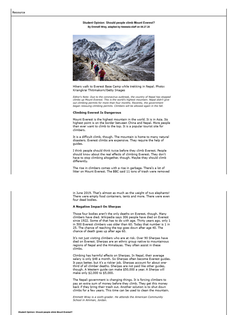 Climbing Mount Everest | PDF | Mount Everest | Mountaineering