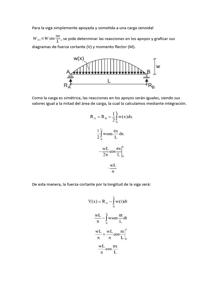 Para la viga simplemente apoyada y sometida a una carga senoidal | PDF
