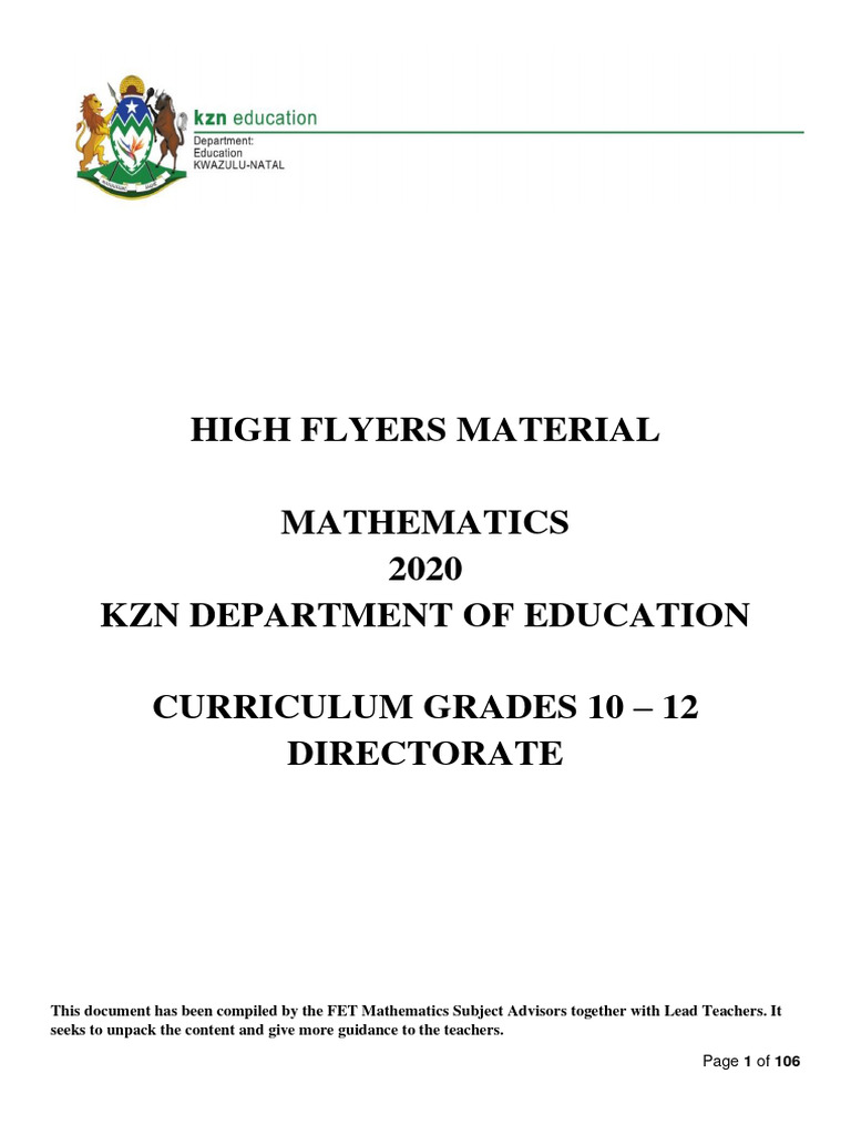 Maths GR 12 High Flyer Document 2020 | PDF | Function (Mathematics ...
