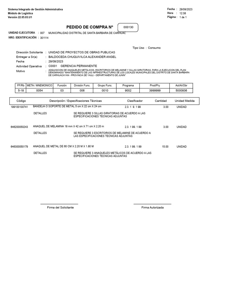 Pedido de Compra N°000130 | PDF | Tecnología