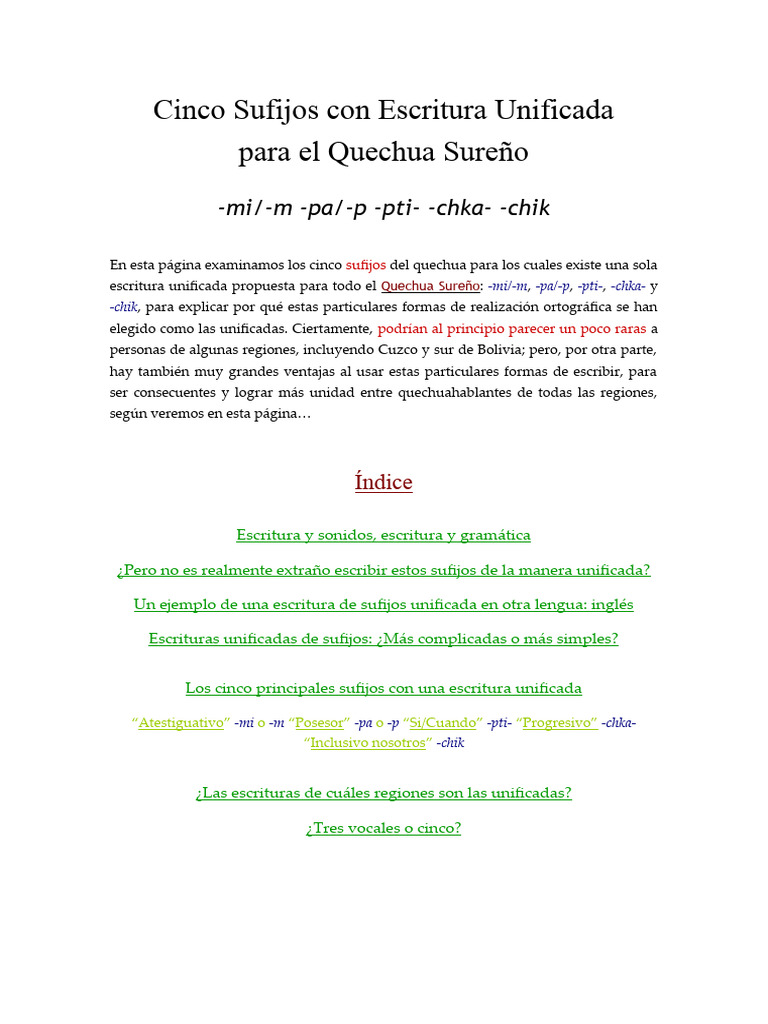 Cinco Sufijos Con Escritura Unificada | PDF | Palabra | Escritura