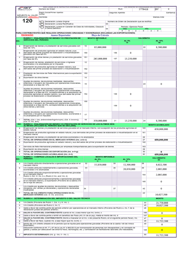 Formulario 120-1 | PDF | Impuesto al valor agregado | Impuestos