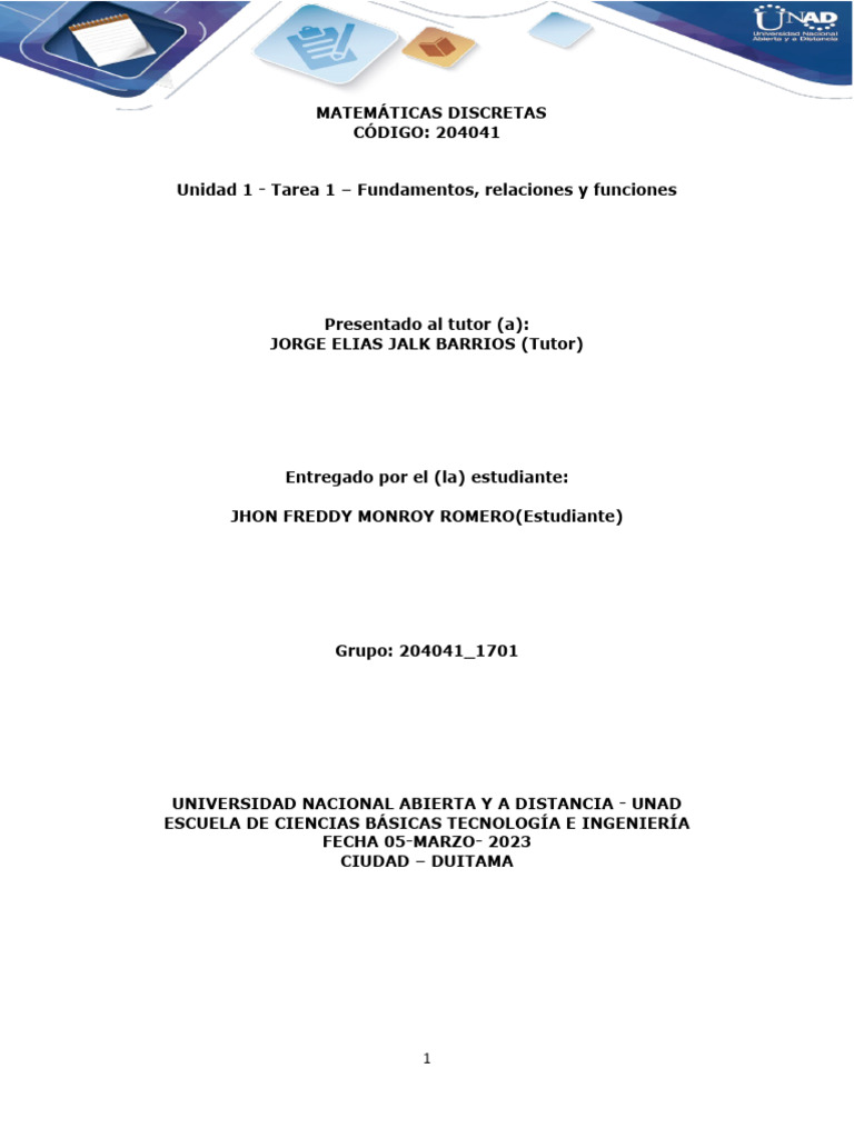Plantilla Presentación Tareas Matemáticas Discretas Tarea 1 | PDF | Matemáticas