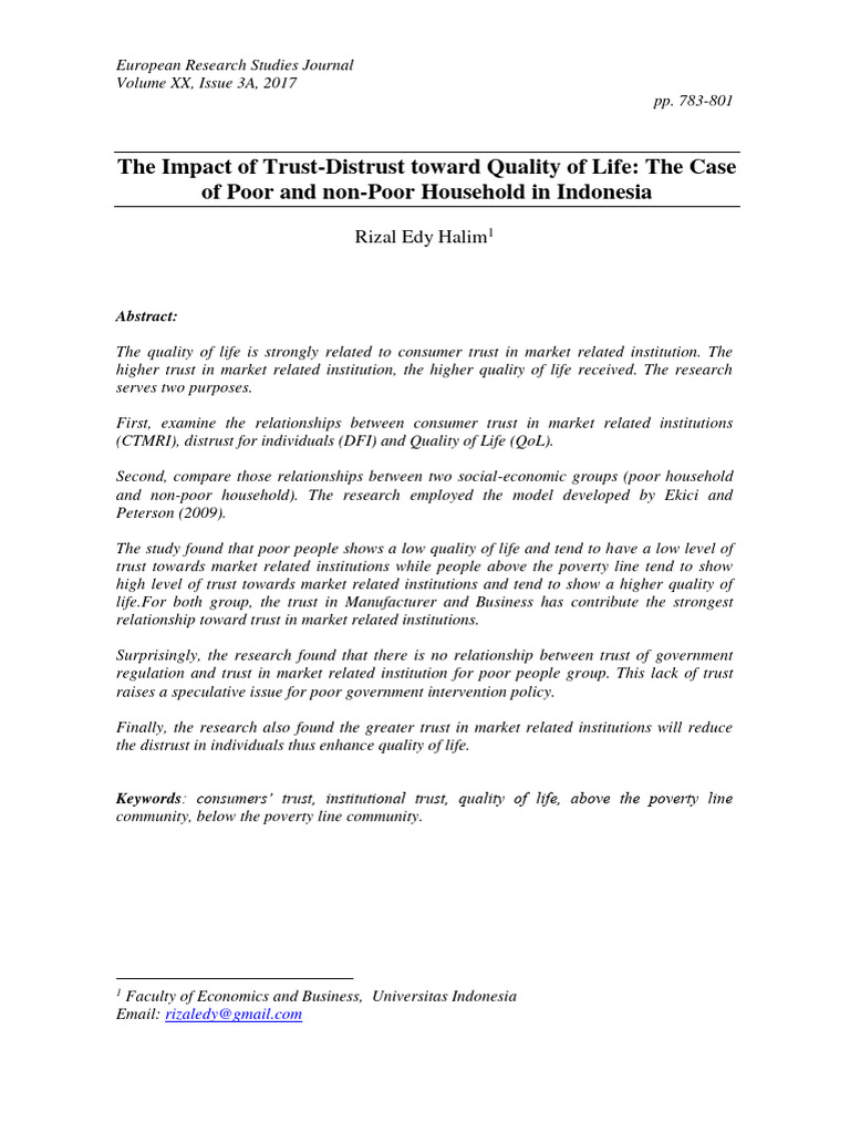 The Impact of Trust Distrust Toward Quality of Life 2017 | PDF | Quality Of Life | Institution