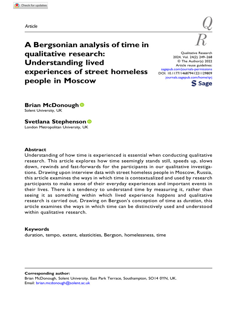Mcdonough Stephenson 2022 A Bergsonian Analysis of Time in Qualitative ...