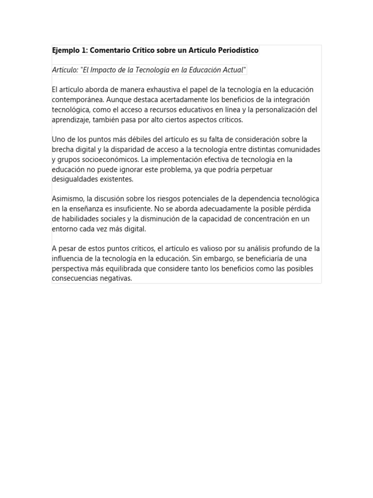 Comentario Critico Ejemplo | PDF