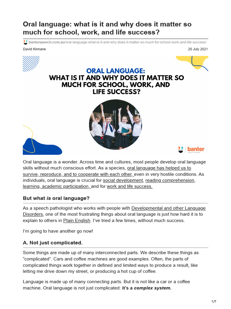 Oral Language What Is It and Why Does It Matter So Much For School Work ...