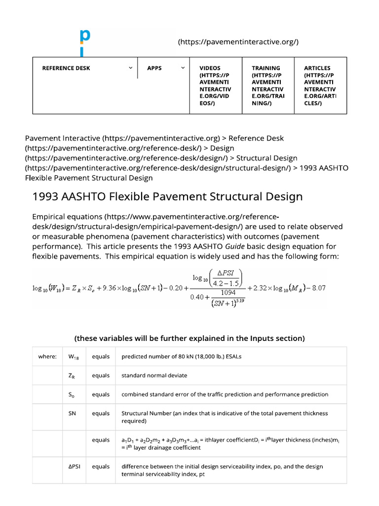 1993 AASHTO Flexible Pavement Structural Design – Pavement Interactive | PDF