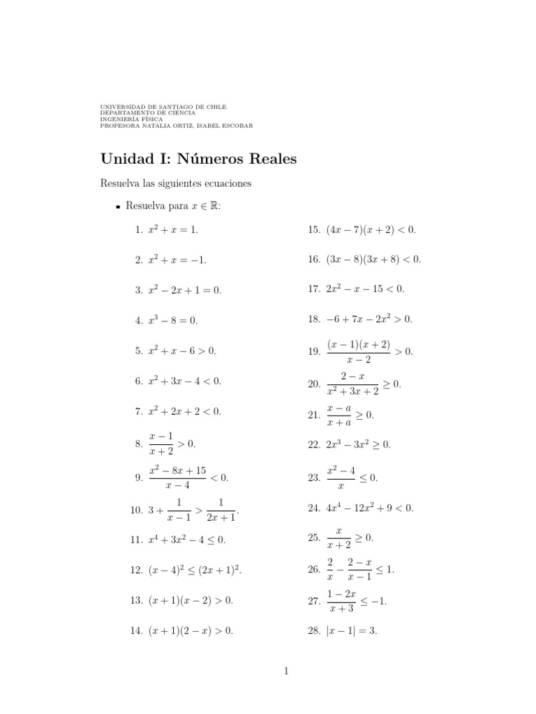 Unidad I - Ejercicios Números Reales | PDF