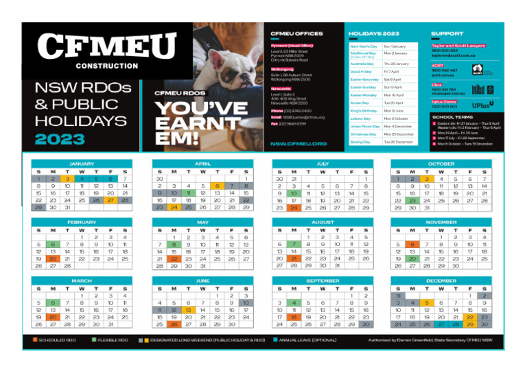 CFMEU NSW 2023 RDO Calendar | PDF