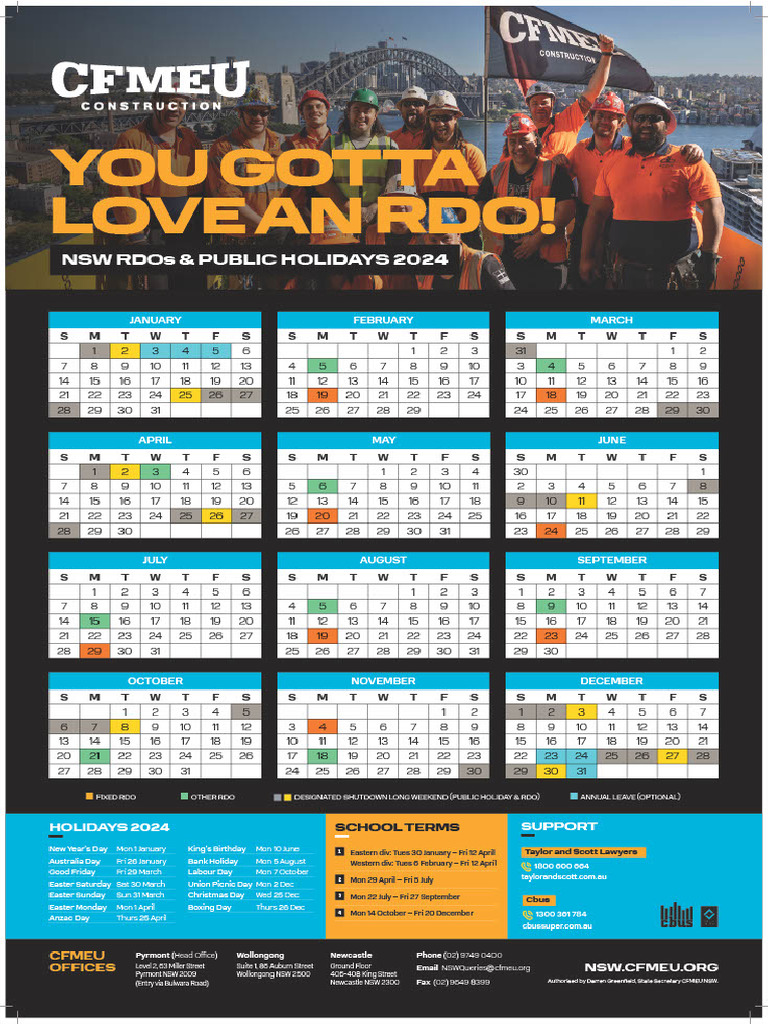 CFMEU RDO - Calendar - 2024 | PDF