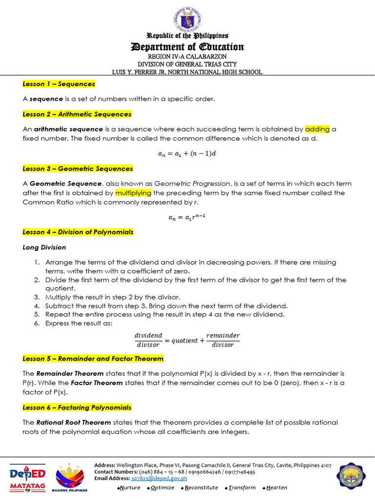 Q1 Math | PDF | Division (Mathematics) | Factorization