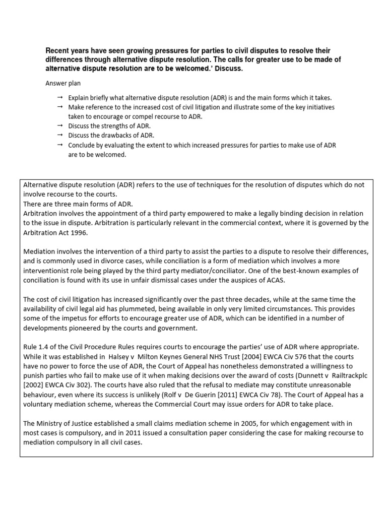 Sample Answer On ADR | PDF | Alternative Dispute Resolution | Mediation