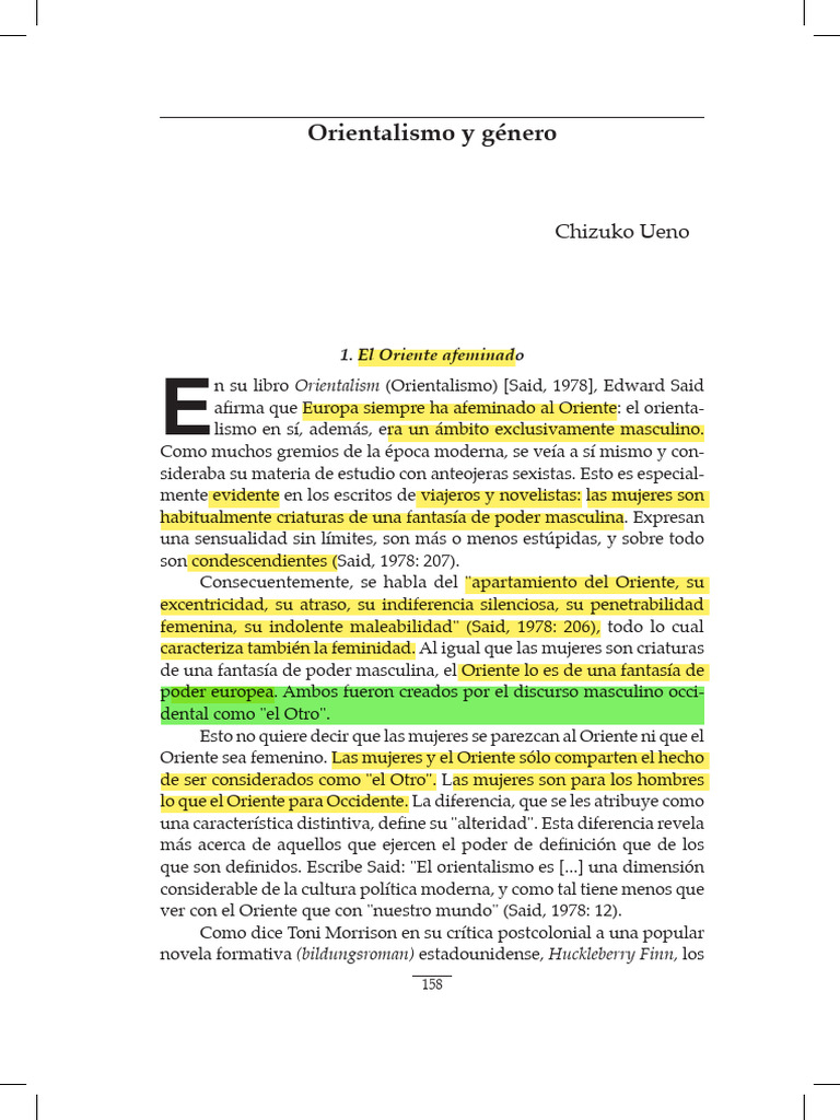 Ueno Chizuko - Orientalismo Invertido y Género | PDF | Matriarcado | Género