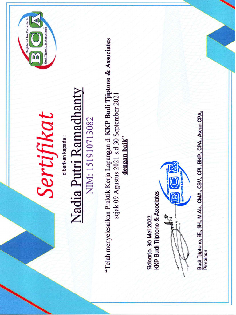 Sertifikat - Nadia Putri R | PDF