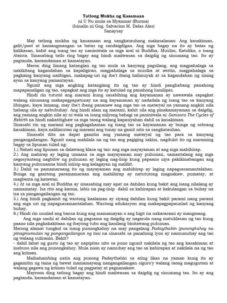 Tatlong Mukha ng Kasamaan | PDF