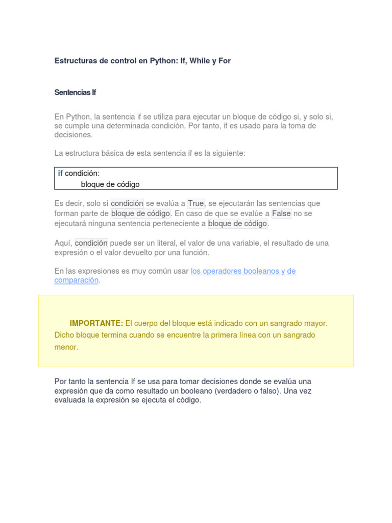 2 - DOC - Estructuras de Control en Python Intro For If While | PDF | Python (lenguaje de ...