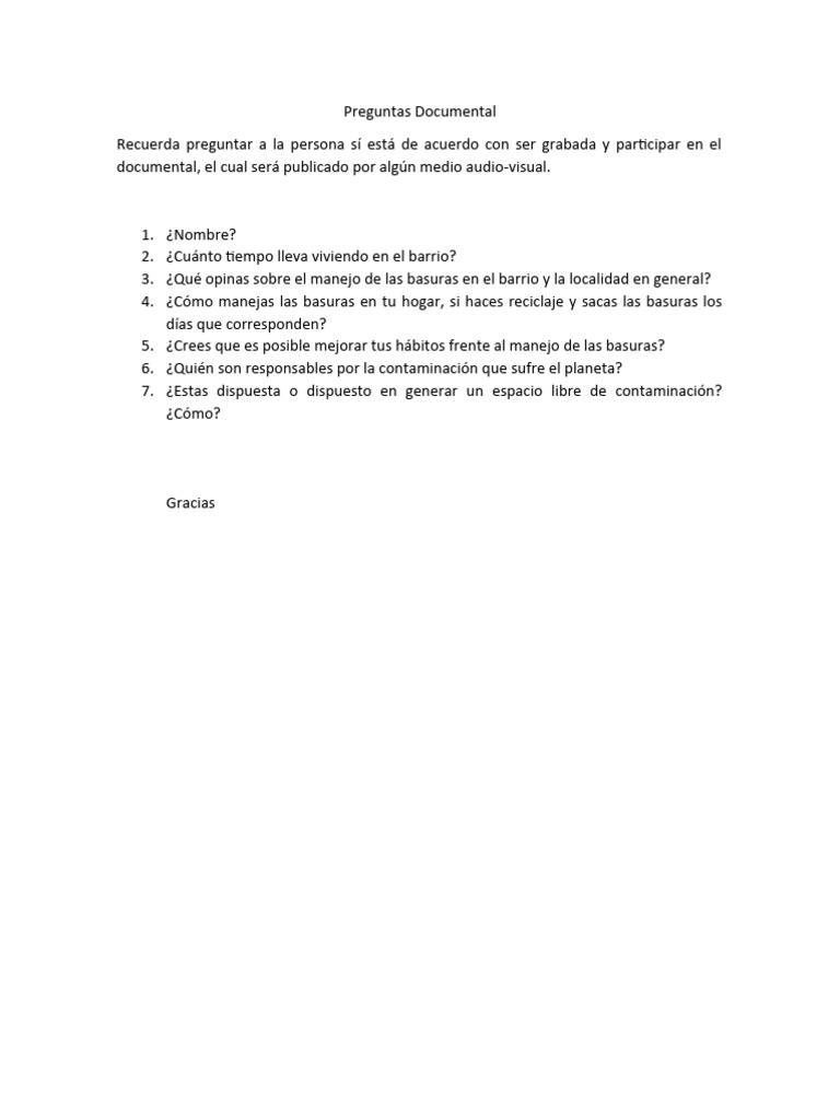 Preguntas Para Documental | PDF